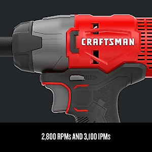 CRAFTSMAN V20 Cordless Impact Driver Kit, 1/4 inch, 2 Batteries and Charger Included (CMCF800C2)