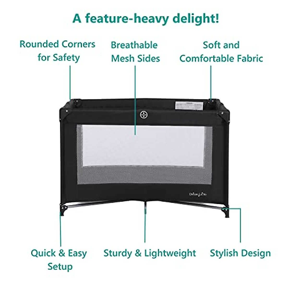 Dream On Me Zazzy Portable Playard with Bassinet in Black, Packable and Easy Setup Baby Playard, Lightweight and Portable Playard for Baby with Mattress and Travel Bag