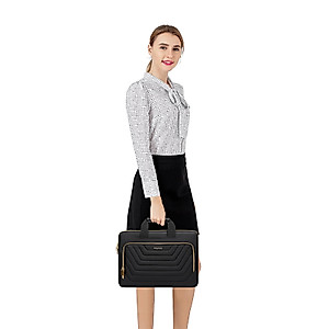 MOSISO Laptop Shoulder Bag,15-15.6 inch Computer Bag Compatible with MacBook Pro 16, HP, Dell, Lenovo, Asus Notebook,Messenger Briefcase with Front Inverted Trapezoid Quilted Pocket, Black