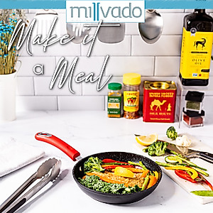 Millvado Nonstick Frying Pan, 8" Small Skillet With Healthier Granite Non Stick Coating, Omelet Egg Pan, Cooking Pan, Silicone Easy Grip Handle, Compatible with Electric, Gas, Induction Frying Pans