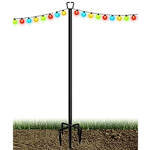 Queension 10FT Plug Floor String Light Poles for Outdoor String Lights for Garden, Backyard, Patio Lighting Stand for Parties, Bistro & Weddings, 1 Pack