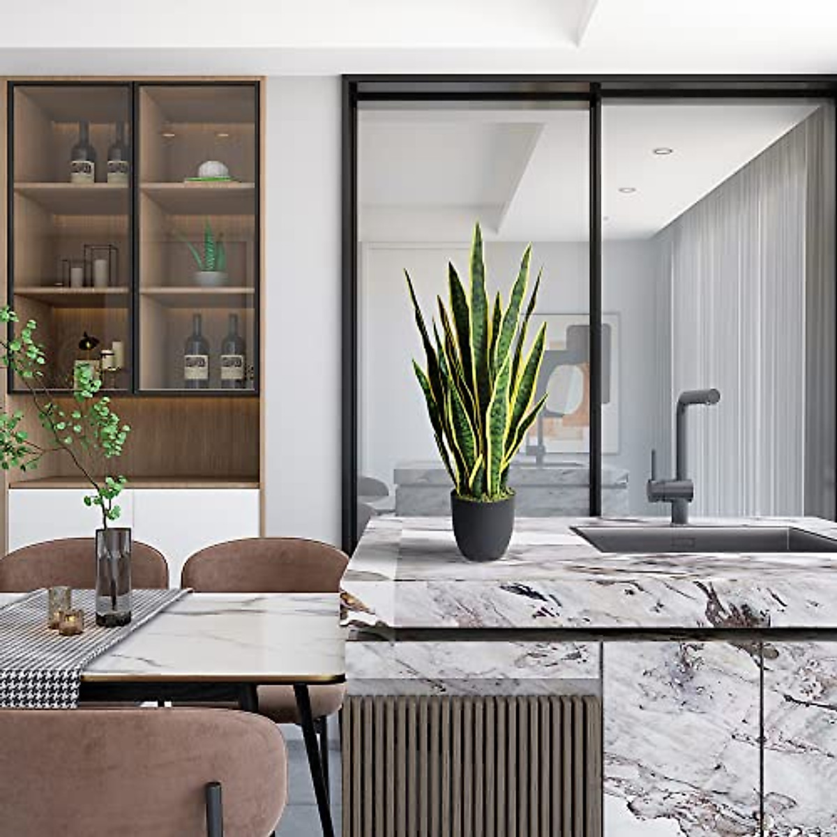 Artificial Snake Plant, 27" Fake Sansevieria with Basket, Faux Plants for Indoor Home Office Store Decoration, Perfect Faux Mother in Law Plants