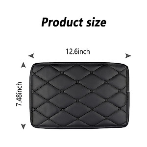 Four-Season Universal Leather Car Center Console Cover with Check Design Car Interior Accessories,Comfortable Center Armrest Pad,Prevents Scratches on Center Console for Truck,Car,SUV (Black)