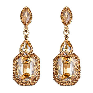 BriLove Wedding Bridal Clip On Earrings for Women Crystal Emerald Cut Infinity Figure 8 Dangle Earrings Champagne Gold-Tone