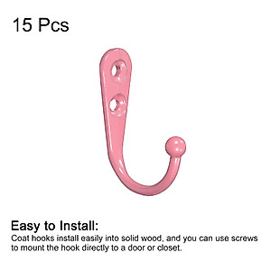 uxcell Wall Hooks, 15Pcs - Zinc Alloy Single Prong Wall Mounted Clothes Hook, Double Hole Hooks for Hanging Towel Coat Backpack Scarf Keys Hat Cup (Pink)