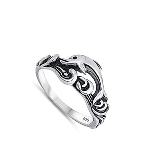Oxidized Dolphin Animal Wave Play Ring New .925 Sterling Silver Band Size 6