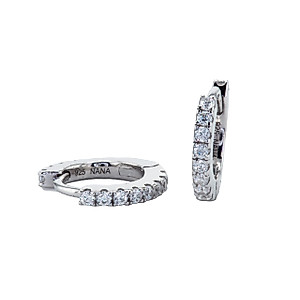 Central Diamond Center Round Huggie Hoop Earrings Zirconia in 925 Sterling Silver For Women, Men, & Teens - Platinum Plated