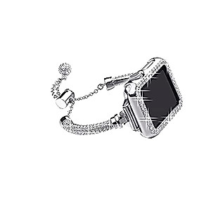 Secbolt Bling Bands Compatible with Apple Watch Band 40mm with Case, Women Dressy Metal Bracelet with Rhinestone Bumper for iWatch SE Series 6/5/4, Silver
