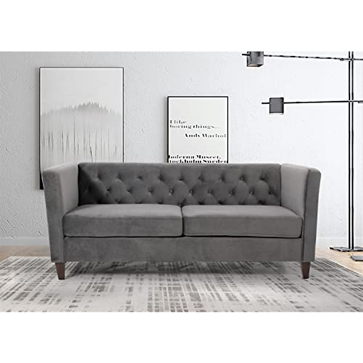 US Pride Furniture Modern Style Soft Elegant High Density Foam Cool Grey Velvet Button-Tufted 3 PC Living Room Set with Removable Cushion & Solid Wood Legs (S5708-5714) Sofas