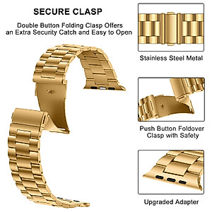 HITZEE Compatible with Apple Watch Ultra Band 49mm Business Stainless Steel Metal Strap Men Women Link Bands with Case Compatible for Apple Watch Ultra 2 Ultra, 49mm Gold