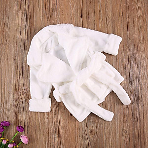 Qiylii Unisex Baby Plush Bathrobe Plain Kimono Gown Newborn Toddler Girls Boys Towel Robe Nightwear Clothes (White, 12-24 Months)