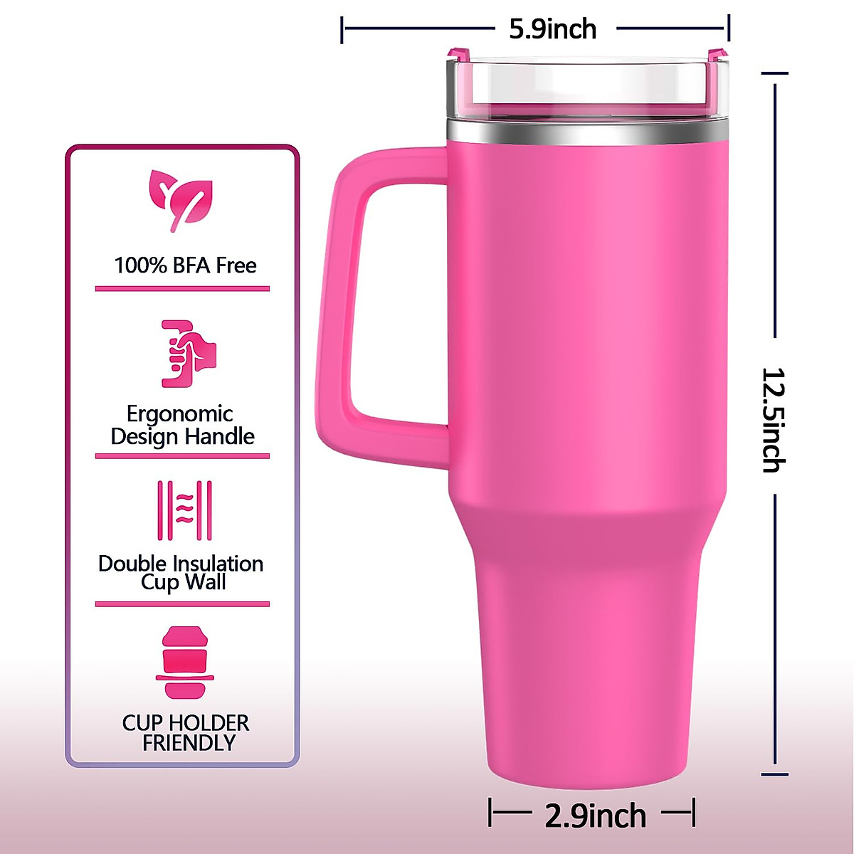 VBV 40 oz Tumbler with Handle and Straw, BFA Free Tumbler with Lid and Straw, Double Wall Vacuum Reusable Stainless Steel Insulated Water Bottle for Home, Office and Travel