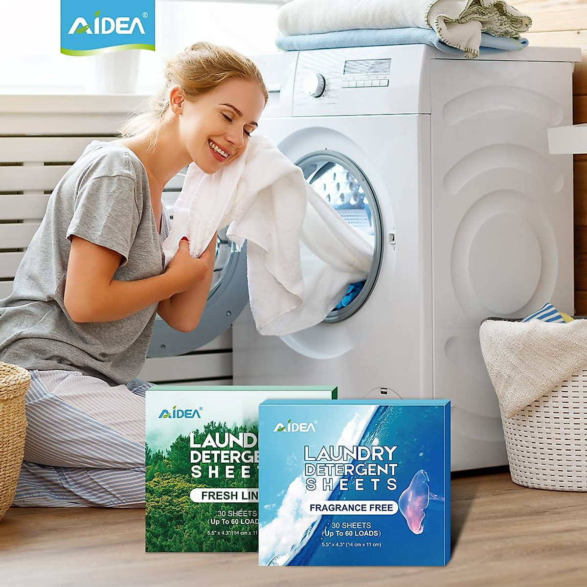 AIDEA Laundry Detergent Sheets, Fresh Scent-(60 Loads) 30 Sheets, Laundry Sheets Detergent, No Plastic Jug, Lightweight & Easy To Use For Travel, Apartments, Dorms