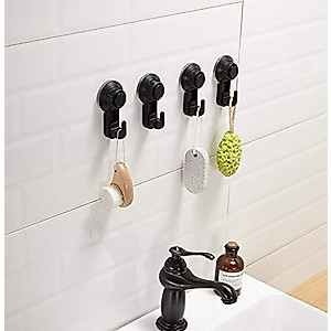Bestomo Suction Cup Hooks, Heavy Duty Suction Cup Hooks Waterproof and Oilproof, Bathroom Kitchen Wall Hooks Hanger for Towel Loofah, Reusable Shower Suction Hooks - 2 Packs（Black） (Black, Small)