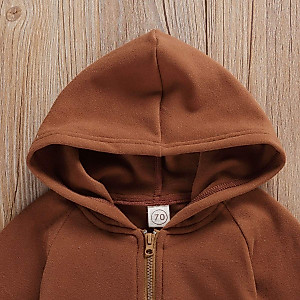 Seyurigaoka Baby Boys Girls Jumpsuit Hoodie Romper Zipper Long Sleeve One Piece Outfits Warm Clothes for Unisex (Coffee, 0-3 Months)