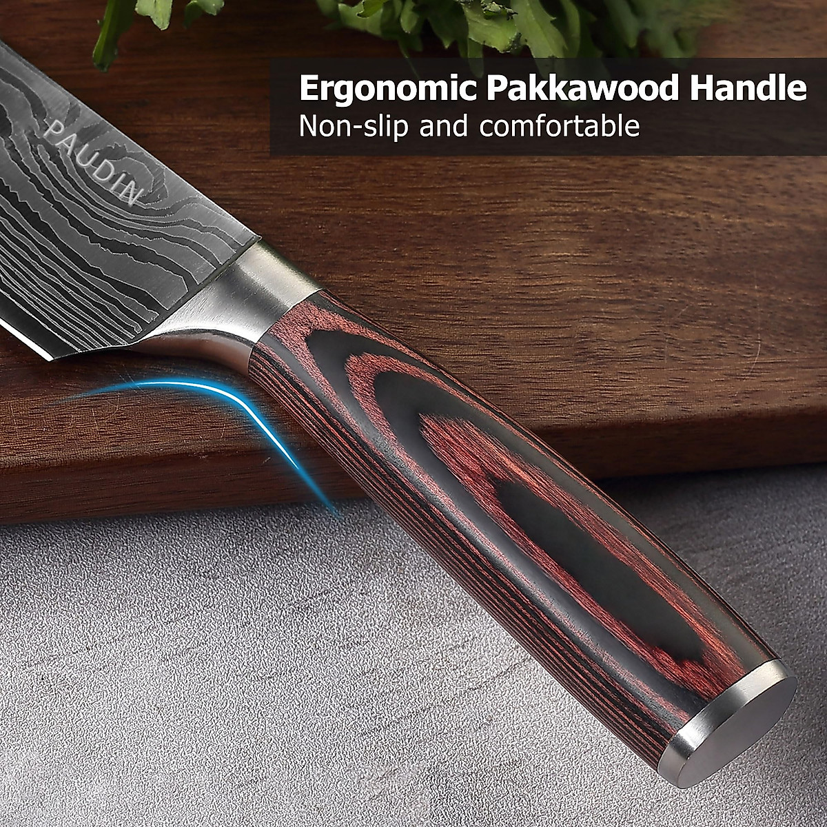 PAUDIN Chef Knife with Sheath- Pro Kitchen Knife 8 Inch Chef's Knives with High Carbon Stainless Steel, Sharp Knife with Ergonomic Handle for Home Kitchen Restaurant