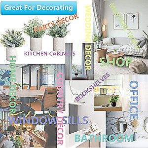 ANFU Fake Plant Decor Mini Artificial Potted Faux Plants, Artificial Eucalyptus Faux Boxwood Fake Rosemary for Room Bathroom Kitchen Farmhouse Garden Home Office Decor (3, Flocking Artificial Plants)