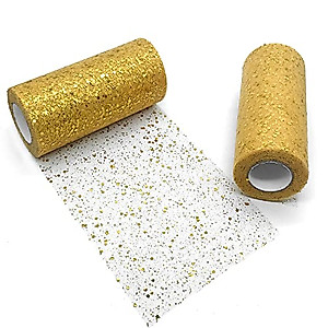 levylisa Glitter Tulle Rolls 6 Inch by 50 Yards Gold Fabric Spool Tulle Ribbon for DIY Tutu Birthday Party Wedding Decorations Christmas Craft Supplies