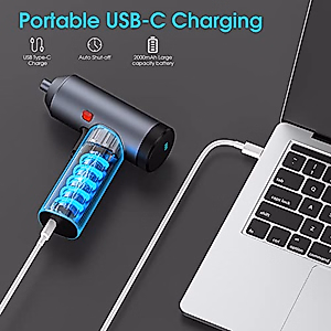 Cordless Electric Screwdriver, LAZYBOI Rechargeable 3.7V Power Screwdriver Kit 26pcs, All-in-One Design with Screen, 6 Torque, USB-C Charging, Work Light, Storage Bag, Tool Gifts for Men