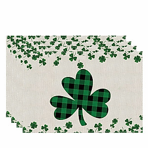 Ciwolce Green White Shamrock St Patricks Day Placemat Set of 4, Saint Patty's Day Kitchen Dining Table Mat Home Indoor Decoration