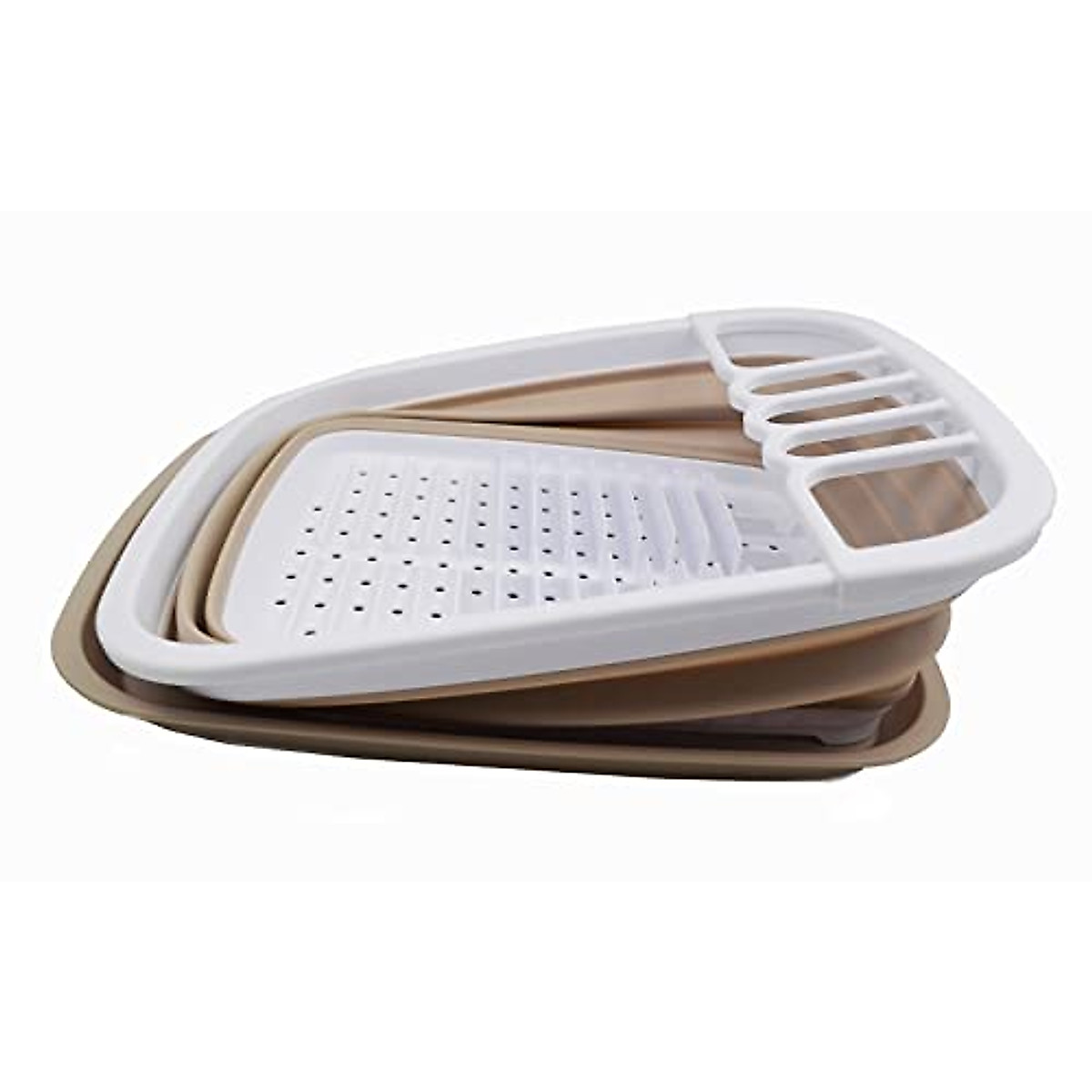SAMMART 8L (2.11Gallons) Collapsible Dish Drainer with Drainer Board - Foldable Drying Rack Set - Portable Dinnerware Organizer - Space Saving Kitchen Storage Tray (White/Latte, 1)