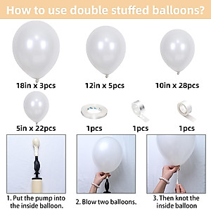 Pearl White Balloons Arch Double-Stuffed White Balloons Garland Ivory Balloon Different Sizes 18/12/10/5inch 61pcs Cream Beige Latex Balloons for Wedding Bridal Birthday Anniversary Decorations