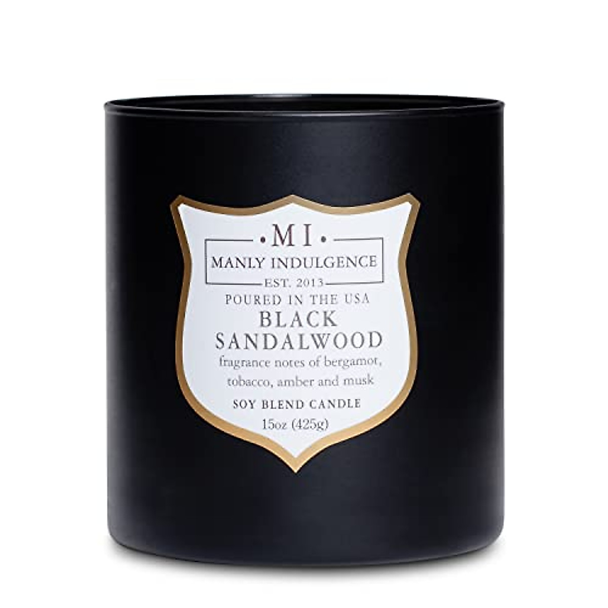 Manly Indulgence Scented Jar Candle, Black Sandalwood, Signature Collection, Soy Wax Blend, Wooden Wick, 15 Oz, Single (Bergamot, Tobacco, Amber & Musk)