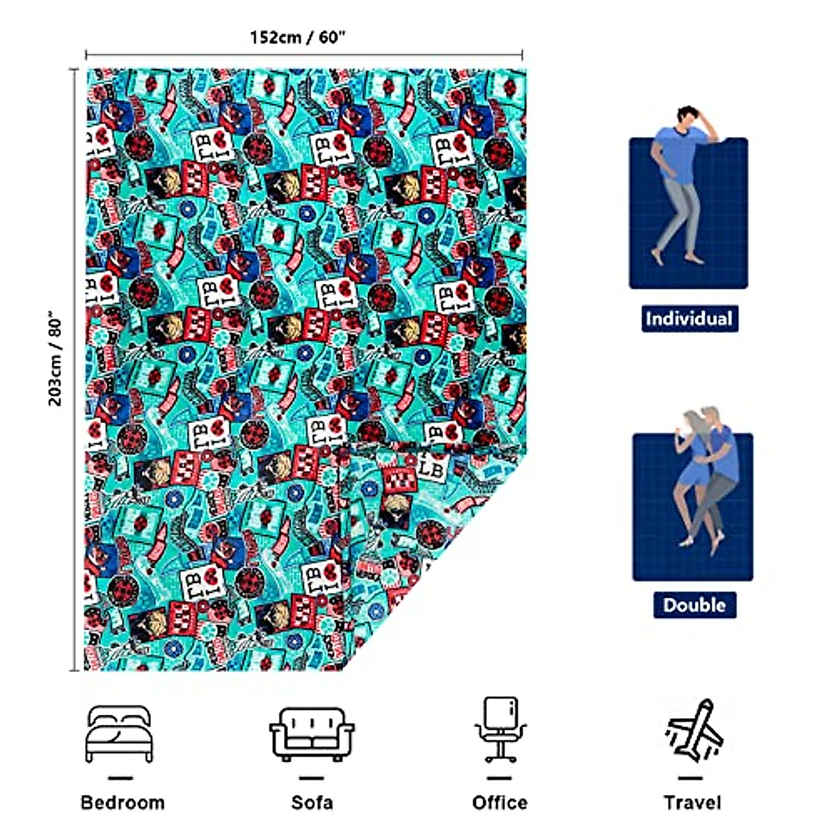 ZonLi Kids Blanket Flannel Fleece Throw Blanket Twin Size 60" x 80" Cat Noir Miraculous Ladybug Bluey Blankets for Boys Soft Fuzzy Plush Blanket Cozy for Travel Bed Saint Patrick Spring