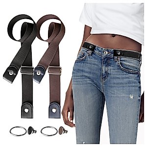 YUNDUOJIA No Buckle Comfortable Elastic Stretch Belts for Womens, Black Elastic Waist Adjustable Invisible Belts for Jeans Pants（2 Sets）