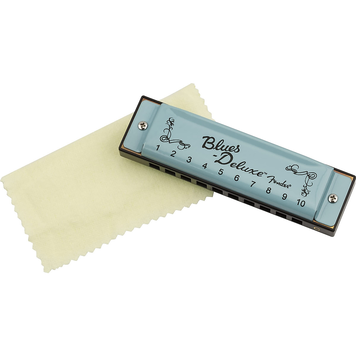 Fender Blues Deluxe Harmonica, with 1-Year Warranty, Key of C 10 Holes, with Hard Plastic Carrying Case, Daphne Blue