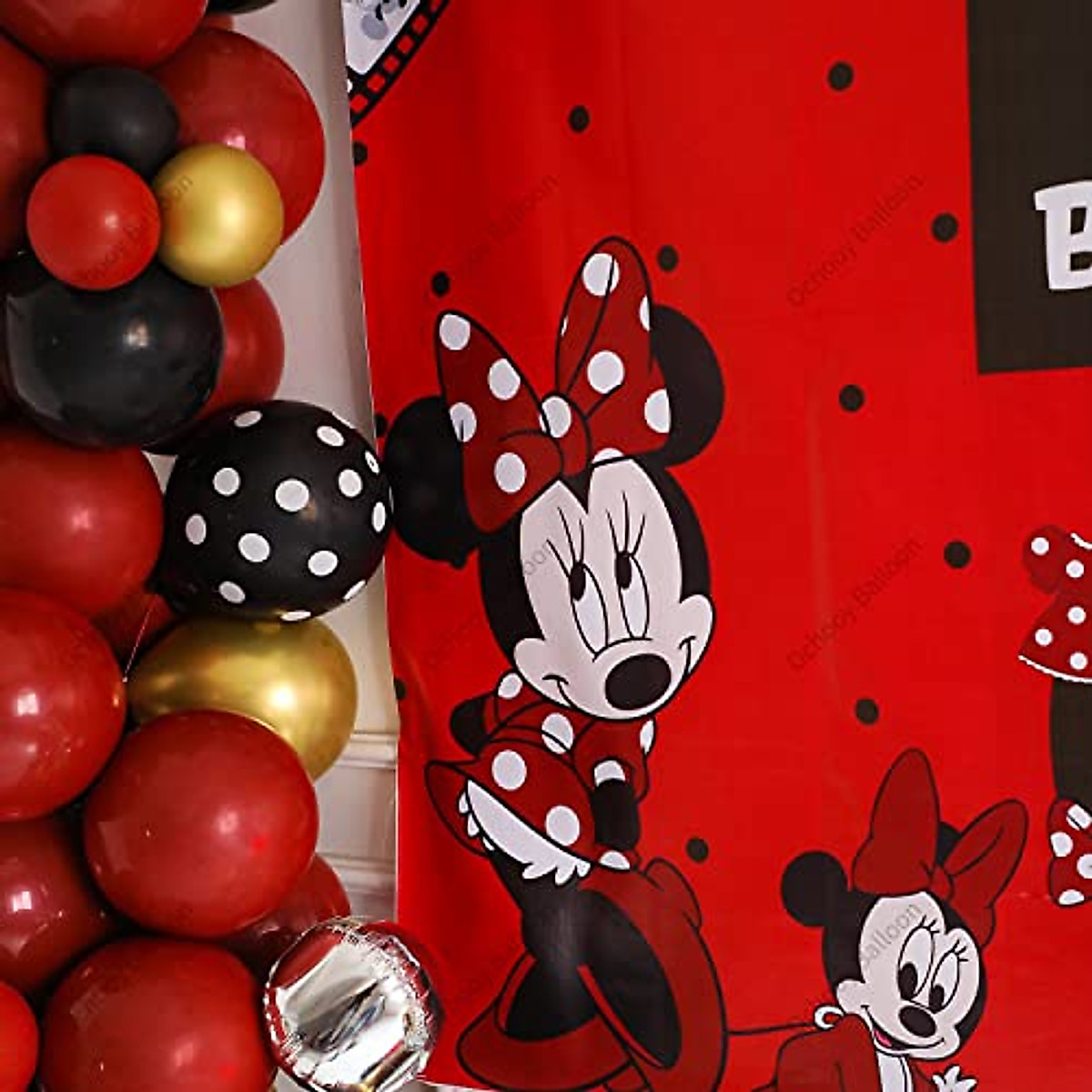 Red Mini Mouse Birthday Party Decorations, Minnie Themed Party Supplies Set for Girls with Balloons Garland kit, Mini Mouse Photography Backdrop 7x5, Mini Mouse Foil Balloon