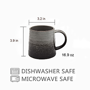 wewlink Large Ceramic Coffee Mug, Pottery Mug,Tea Cup for Office and Home,Handmade Pottery Coffee Mugs,16.5 Oz,Dishwasher and Microwave Safe,kiln altered glaze craft (Black White)