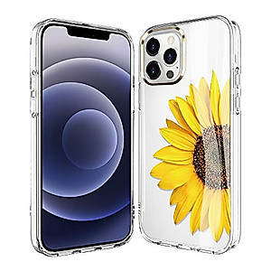 BAISRKE iPhone 12 Pro Max Case,with Flowers,for Girly Women,Shockproof Clear Floral Pattern Hard Back Cover for Phone 6.7 inch 2020 - Sunflower