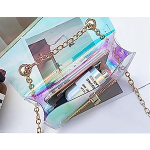 Women Girls Small Holographic Iridescent Clear Purse Crossbody Shoulder Bag