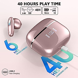 Wireless Earbuds, Bluetooth Earbuds with 4 HD Mic, 2023 Light Weight in-Ear Bluetooth 5.3 Headphones, 40Hrs Playtime Ear Buds with LED Charging Case/IP7 Waterproof/Sport Earphones for Android iOS