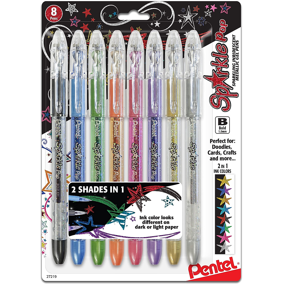 Pentel Sparkle Pop Metallic Gel Pen, 1.0mm Bold Line, Assorted Colors, Pack of 8 (K91BP8M)