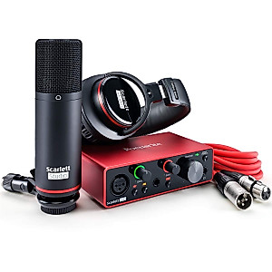 Focusrite Scarlett Solo Studio 3rd Gen USB Audio Interface Bundle with Boom Stand, XLR Cable and Pop Filter (4 Items)