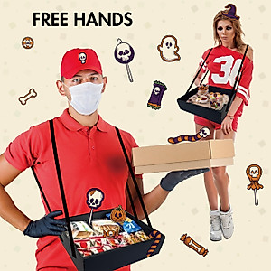 Wearable Party Black Tray Snack and Beverage Carrier Foldable Drink Carriers Movie Snack Usherette Vendor Trays with Strap Halloween Costume Accessory Girl Tray,3.2 x 11.1 x 12 Inche (2 Pcs)