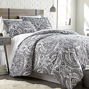 Southshore Fine Living, Inc. Twin Extra Long Comforter Set, Down Alternative Boho Bedding Set, Paisley Print Bedspread, Boho Comforter Twin/XL Size with Matching Pillow Sham, Pure Melody Black