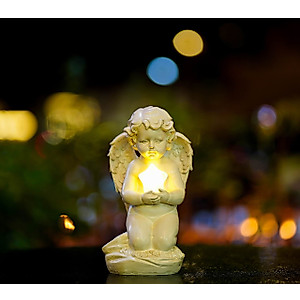HONGRUIART Solar Powered Cherub Angel Light, Kneeling Praying Cherub Angel Statue with Solar Star Lights Garden Angel Decor for Home Outdoor Patio Lawn Mother's Day Remembrance Gifts