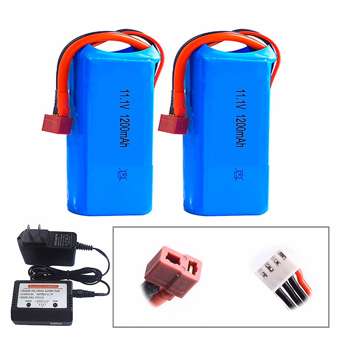 Replacement Parts 11.1V 1200mAh 3S Lipo Battery T-Plug Charger Apply in Brushless Remote Control Boats 35mph 30kmh (2Battery Plus Charger)