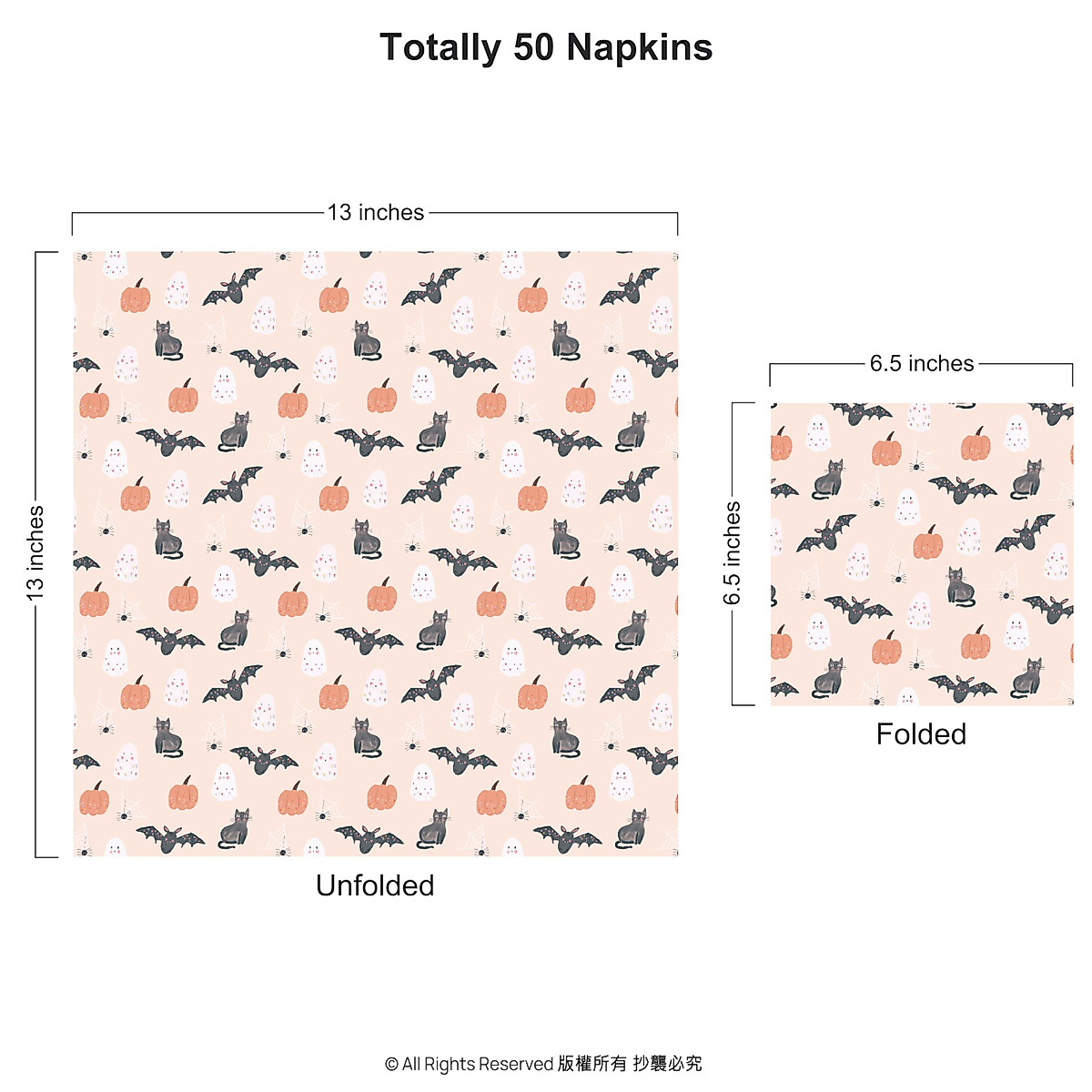 Cheerland Pastel Halloween Theme Napkins - Set of 50 | Adorable Halloween Bat Cat Ghost Pumpkin Design | Indoor/Outdoor