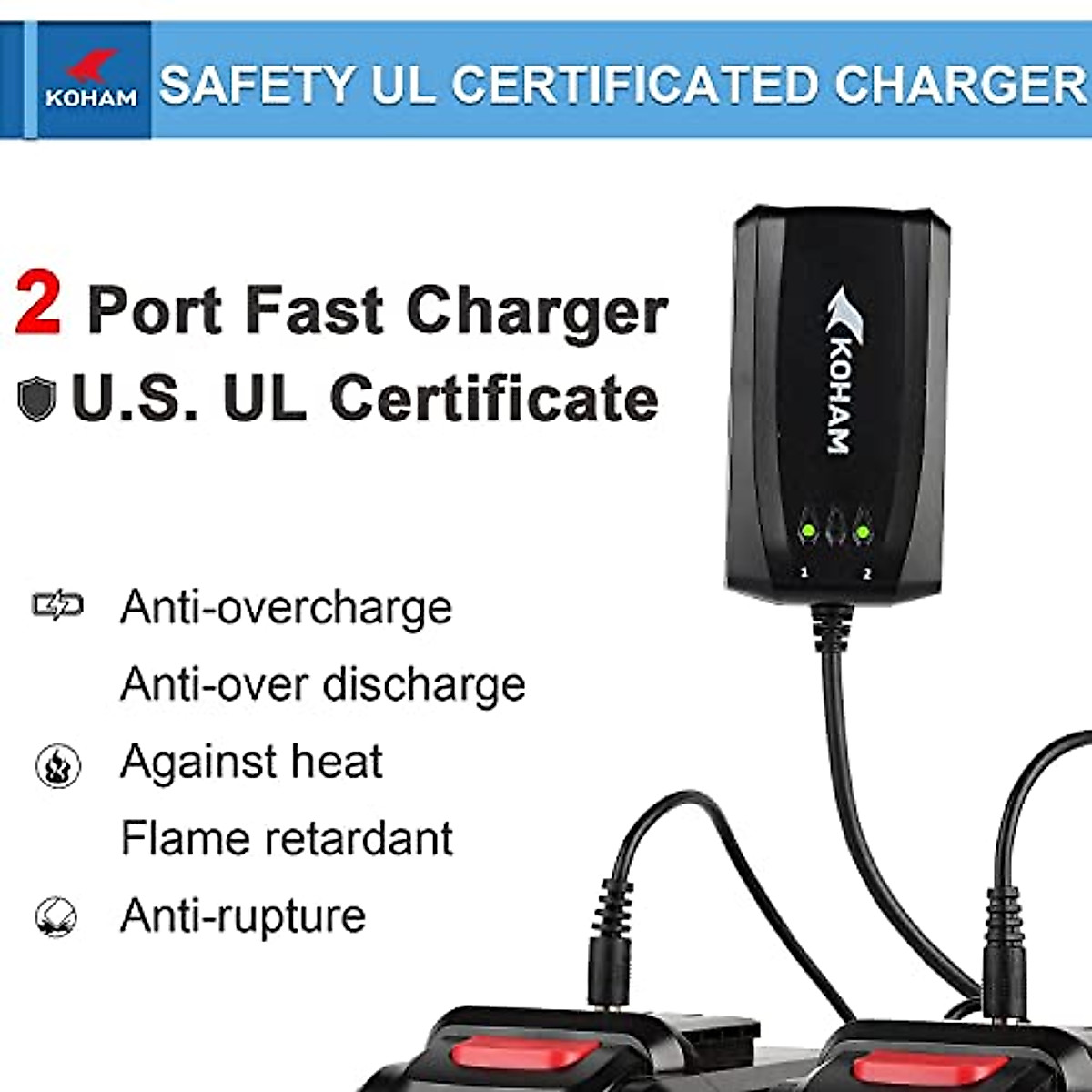 KOHAM Professional Cordless Electric Pruning Shears with 2pcs Backup Rechargeable Battery & Extra 1pcs Safety Charger