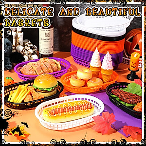 48 Pcs Fast Food Baskets for Serving Deli Basket Plastic 10.5x7x1.2 Inch Large Oval Chips Basket Reusable Halloween Mexico Fiesta Basket for Restaurant Picnic Party (Rose Red, Blue, Green, Rose Pink)