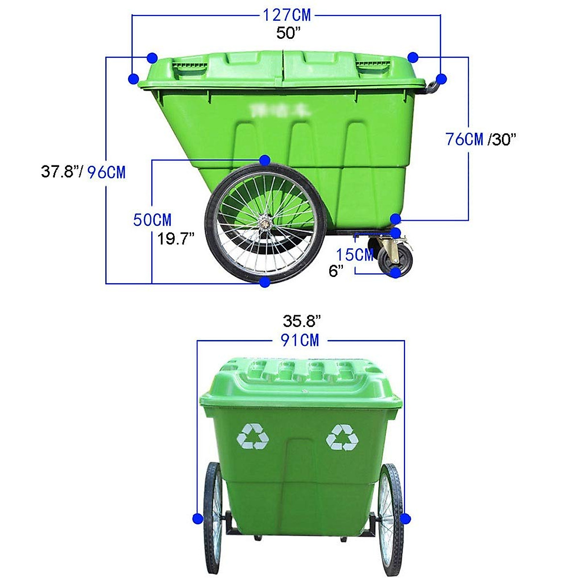 YBYB Trash can Garbage Bin Polyethylene Box Cart，Rollout Heavy-Duty Wheeled Trash/Garbage Can, 105.6-Gallon Recycling Bin (Color : Gray b, Size : 400L)