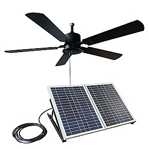 MANANASUN Outdoor 52" solar ceiling fan with wooden blades total 40W solar panel for porches, patios, gazebos, breezeways