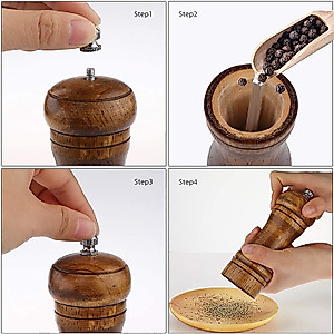 Pepper Grinder - 5 inch Pepper Mill Pepper Grinder Refillable Oak Salt and Pepper Grinder Set Sea Salt grinder Ceramic Pepper Mill Grinder Adjustable (1 Pack)