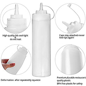 MOTZU 4 Pack Plastic Squeeze Squirt Condiment Bottles, 8/12/16/24 oz, White Seasoning Bottles with Twist On Cap Lids, Suitable For Syrups, Cream, Sauces, Ketchup, Works of Art and Crafts