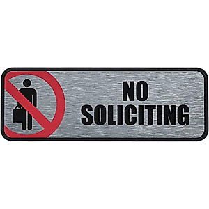 COSCO Business Sign, Brushed Metallic, NO SOLICITING, 9" x 3" (098208)
