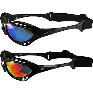 Birdz Eyewear Seahawk Polarized Padded Sunglasses Jetski Kayaking Watersports Black Frames 2 Pairs with Blue & Red Reflectech Lenses